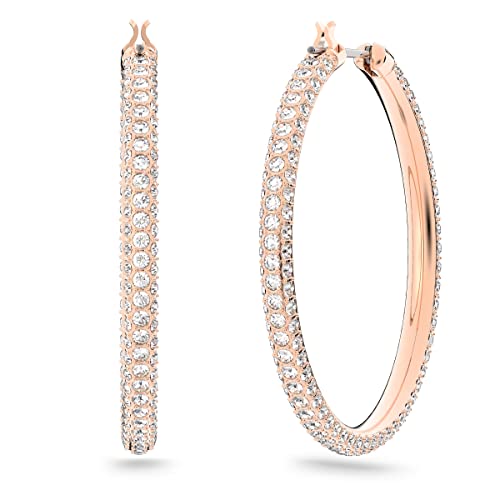 Swarovski Stone Women's Hoop Pierced Earrings with Pink Crystals in a Rose-Gold Tone Plated Setting