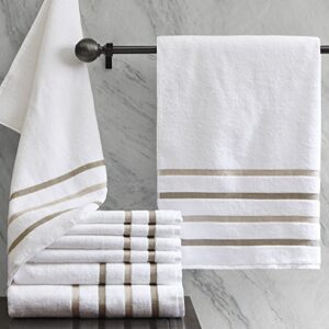 Comfort Spaces Cotton 8 Piece Bath Towel Set Striped Ultra Soft Hotel Quality Quick Dry Absorbent Bathroom Shower Hand Face Washcloths, Multi-Sizes, Zero Twist Taupe 8 Piece