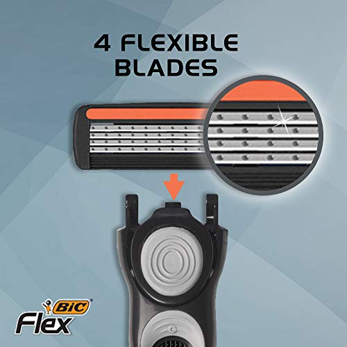 BIC Flex 4 Sensitive Hybrid Titanium Men's Disposable Razors, For a Smooth, Ultra-Close and Comfortable Shave, 8 Cartridges and 2 Handles, 10 Piece Razor Set