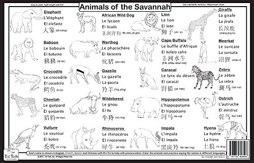 Tot Talk Educational Kids Placemats - Animals Nature of 4 Table Mats: Ocean, Jungle, Savanna, Mountain Animals - Reversible Activities - Waterproof, Washable, Wipeable, Durable, Double-Sided