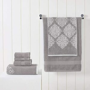 Amrapur Overseas | Artesia Damask 6 Piece Reversible Yarn Dyed Jacquard Towel Set (Grey)