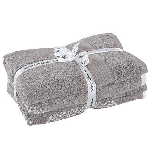 Amrapur Overseas | Artesia Damask 6 Piece Reversible Yarn Dyed Jacquard Towel Set (Grey)