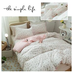 Girl Floral Duvet Cover Twin Pink White Flower Print Bedding Sets Garden Style Floral Comforter Cover Cotton Aesthetic Bedding Cover Chic Floral Bedroom Collection 1 Duvet Cover with 2 Pillowcases