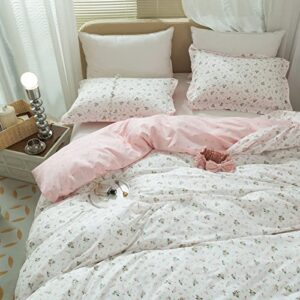 lifetb cotton floral duvet cover queen girl pink flower bedding sets garden style cotton comforter cover pink white floral bedding sets flower branches pattern duvet cover with zipper closure