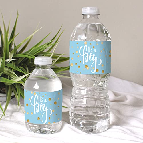 Blue and Gold It's a Boy Baby Shower Water Bottle Labels - 24 Stickers