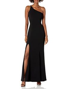 dress the population women's amy one shoulder crepe gown with slit long dress dress, -black, m