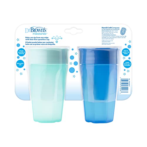 Dr. Brown's Milestones Cheers 360 Training Sippy Cups for Babies and Toddlers, Blue & Aqua, 10oz, 2-Pack, BPA Free, 9m+