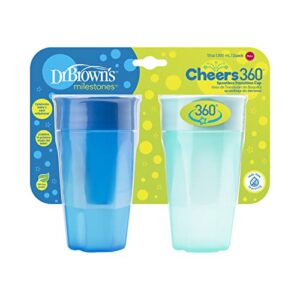 Dr. Brown's Milestones Cheers 360 Training Sippy Cups for Babies and Toddlers, Blue & Aqua, 10oz, 2-Pack, BPA Free, 9m+