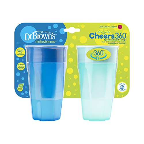 Dr. Brown's Milestones Cheers 360 Training Sippy Cups for Babies and Toddlers, Blue & Aqua, 10oz, 2-Pack, BPA Free, 9m+