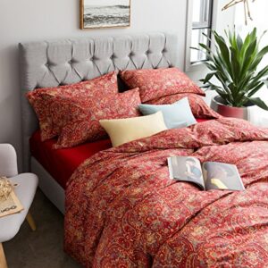 eikei boho paisley print luxury duvet cover and shams 3pc bedding set intricate tuscany bohemian damask medallion 350tc egyptian cotton sateen (king)