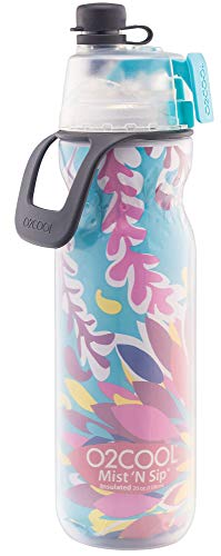 O2COOL Mist 'N Sip Misting Water Bottle 2-in-1 Mist And Sip Function With No Leak Pull Top Spout Sports Water Bottle Reusable Water Bottle - 20 oz (Tropical)