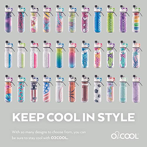 O2COOL Mist 'N Sip Misting Water Bottle 2-in-1 Mist And Sip Function With No Leak Pull Top Spout Sports Water Bottle Reusable Water Bottle - 20 oz (Tropical)