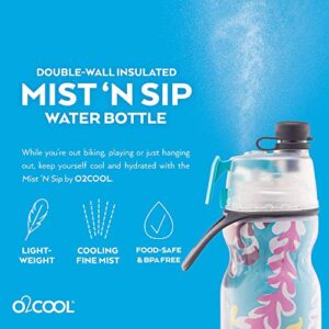 O2COOL Mist 'N Sip Misting Water Bottle 2-in-1 Mist And Sip Function With No Leak Pull Top Spout Sports Water Bottle Reusable Water Bottle - 20 oz (Tropical)