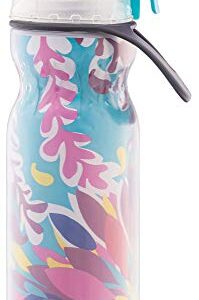 O2COOL Mist 'N Sip Misting Water Bottle 2-in-1 Mist And Sip Function With No Leak Pull Top Spout Sports Water Bottle Reusable Water Bottle - 20 oz (Tropical)