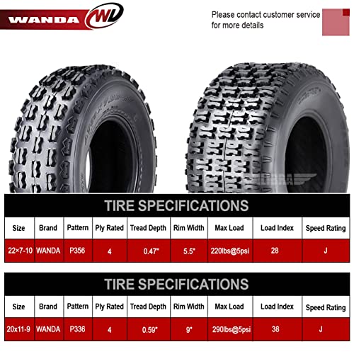 Set 4 Wanda Sport ATV tires 22x7-10 22x7x10 Front & 20x11-9 20x11x9 Rear