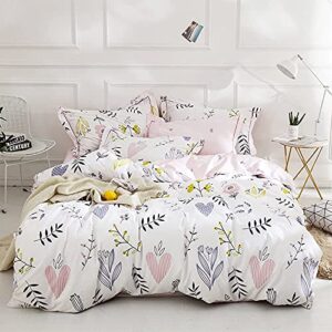 otob soft cartoon floral bedding aesthetic girls duvet cover full queen pink cotton floral comforter cover for toddler women kids teen bed reversible shabby chic flower kawaii bedding,no comforter