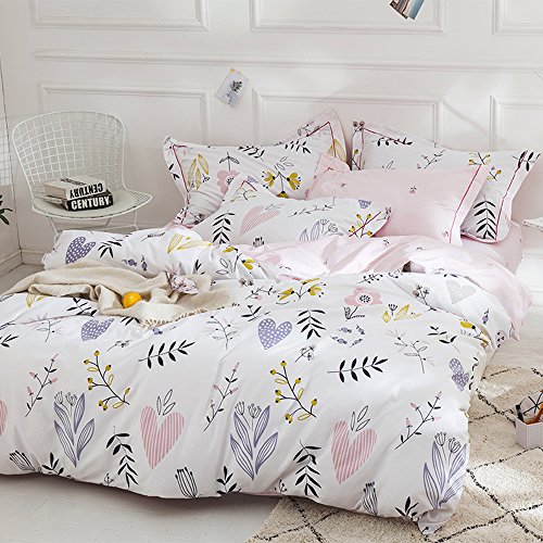 OTOB Soft Cartoon Floral Bedding Aesthetic Girls Duvet Cover Full Queen Pink Cotton Floral Comforter Cover for Toddler Women Kids Teen Bed Reversible Shabby Chic Flower Kawaii Bedding,No Comforter