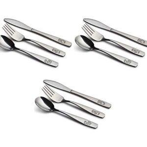 9 Piece Stainless Steel Kids Cutlery, Child and Toddler Safe Flatware, Kids Silverware, Kids Utensil Set Includes 3 Knives, 3 Forks, 3 Spoons, Total of 3 Place Settings, Ideal for Home and Preschools