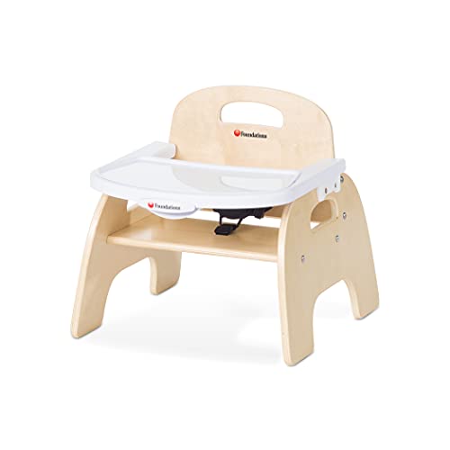 Foundations Easy Serve Low Wood Feeding Chair with Removable Tray and 3-Point Harness (7 Inch Seat Height)