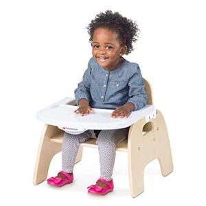 Foundations Easy Serve Low Wood Feeding Chair with Removable Tray and 3-Point Harness (7 Inch Seat Height)