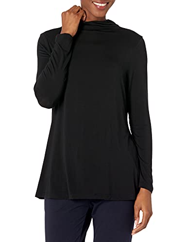 Amazon Essentials Women's Jersey Long-Sleeve Mock Neck Swing Tunic (Previously Daily Ritual), Black, Large