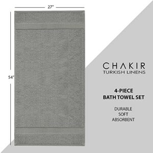 Chakir Turkish Linens | Hotel & Spa Quality 100% Cotton Premium Turkish Towels | Soft & Absorbent (4-Piece Bath Towels, Gray)