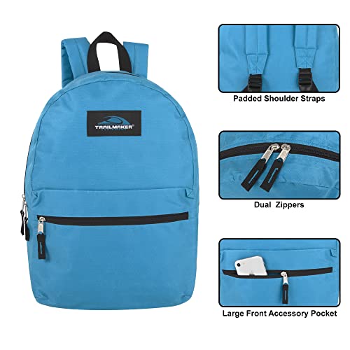 Trail maker Classic 17 Inch Backpack with Adjustable Padded Shoulder Straps (Light Blue)