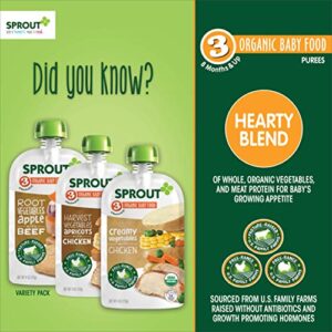 Sprout Organic Baby Food, Stage 3 Pouches, Root Veg & Beef, Creamy Veg & Chicken, Harvest Veg & Chicken Variety Pack, 4 Oz Purees (Pack of 18)