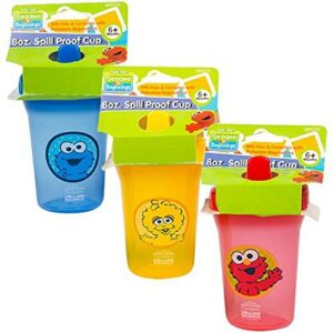 sesame street sesame beginnings 8oz. spill proof cups - big bird, cookie monster and elmo (3-pack), multicolored