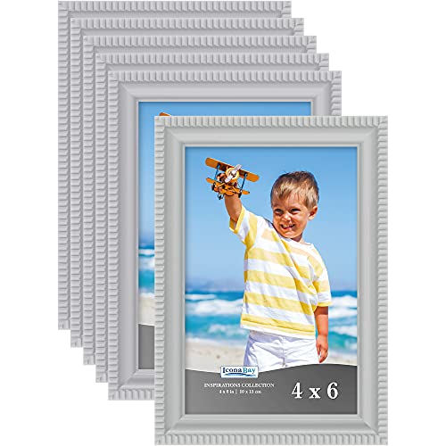 Icona Bay 4x6 Picture Frames (Gray, 6 Pack), Beautifully Detailed Molding, Contemporary Picture Frame Set, Wall Mount or Table Top, Inspirations Collection