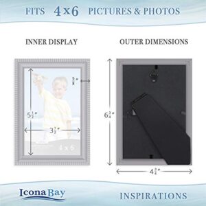 Icona Bay 4x6 Picture Frames (Gray, 6 Pack), Beautifully Detailed Molding, Contemporary Picture Frame Set, Wall Mount or Table Top, Inspirations Collection