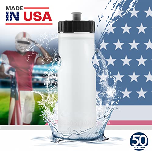 50 Strong Bulk Water Bottles | 24 Pack Sports Bottle 22 oz. BPA-Free Easy Open with Pull Top Cap Made in USA Reusable Plastic for Adults & Kids Rack Dishwasher Safe