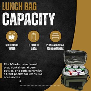 HSD 10mm Thick Insulated Adult Lunch Bag - Leak Proof for Hot & Cold Temperature - Tactical Style Easy To Clean, Durable & Water-Resistant - Sturdy Handle, Shoulder Strap, & Pockets - Men & Women