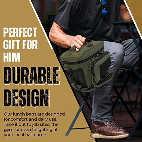 HSD 10mm Thick Insulated Adult Lunch Bag - Leak Proof for Hot & Cold Temperature - Tactical Style Easy To Clean, Durable & Water-Resistant - Sturdy Handle, Shoulder Strap, & Pockets - Men & Women