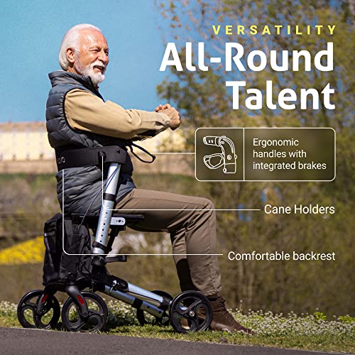 Helavo Foldable Rollator with Seat - Lightweight Aluminum Rolling Walker for Seniors and Adults