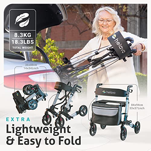 Helavo Foldable Rollator with Seat - Lightweight Aluminum Rolling Walker for Seniors and Adults