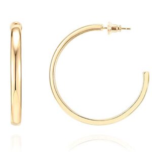 pavoi 14k yellow gold plated wide flat edge 1.5" hoop earrings for women | large gold hoops | hypoallergenic jewelry