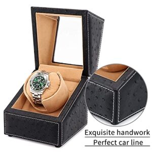 DRIKLUX Automatic Single Watch Winder for Rolex and Other Luxury Watches - Automatic Winder with Quiet Motor, Premium Black Ostrich Leather Exterior and Soft Flexible Watch Pillows of Camel Velvet