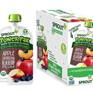 Sprout Organic Baby Food Toddler Power Pak Pouches Stage 4, Apple w/ Superblend Blueberry Plum, 4 Ounce Pouches (Pack of 12)