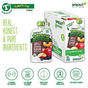 Sprout Organic Baby Food Toddler Power Pak Pouches Stage 4, Apple w/ Superblend Blueberry Plum, 4 Ounce Pouches (Pack of 12)