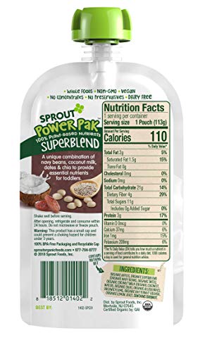 Sprout Organic Baby Food Toddler Power Pak Pouches Stage 4, Apple w/ Superblend Blueberry Plum, 4 Ounce Pouches (Pack of 12)