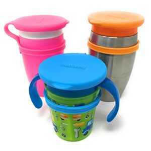 custom replacement silicone lids compatible for all munchkin miracle 360 cups. more color combination available. set of three in pink, blue & orange.