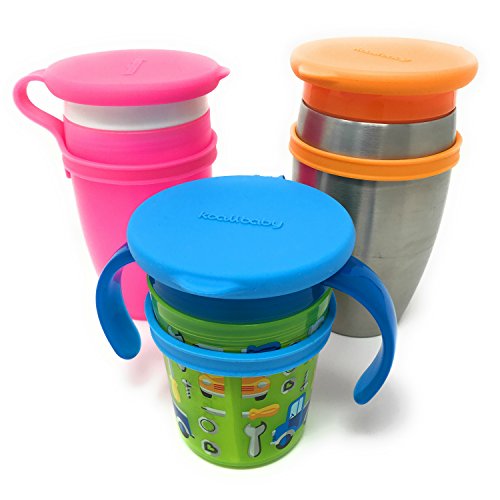 Custom Replacement Silicone Lids Compatible For All Munchkin Miracle 360 Cups. More Color Combination Available. Set Of Three In Pink, Blue & Orange.