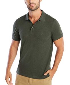 nautica men's slim fit short sleeve solid soft cotton polo shirt, moss heather, medium