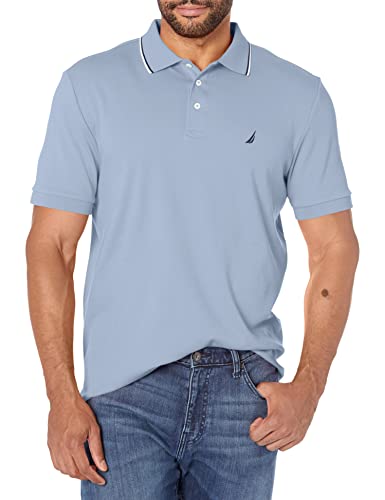 Nautica Men's Classic Fit Short Sleeve Dual Tipped Collar Polo Shirt, Lake City Blue, Large