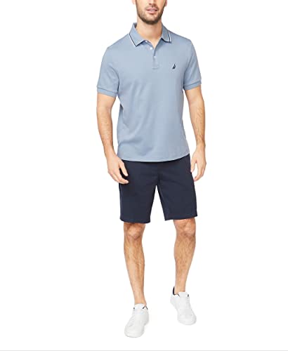 Nautica Men's Classic Fit Short Sleeve Dual Tipped Collar Polo Shirt, Lake City Blue, Large