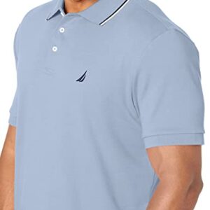 Nautica Men's Classic Fit Short Sleeve Dual Tipped Collar Polo Shirt, Lake City Blue, Large