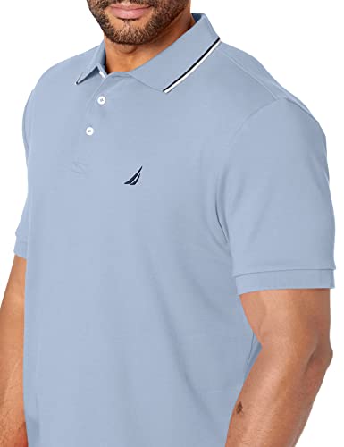 Nautica Men's Classic Fit Short Sleeve Dual Tipped Collar Polo Shirt, Lake City Blue, Large