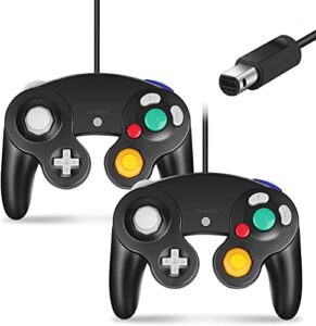 cipon gamecube controller, wired controller gamepad compatible with nintendo wii/gamecube - enhanced (black & black)