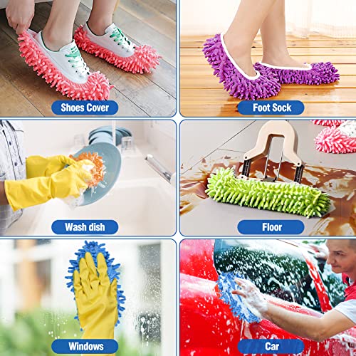 10Pcs Mop Slippers for Floor Cleaning Washable Shoes Cover Soft Microfiber Dust Mops Mop Socks Reusable for Women Men Kids Foot Dust Hair Cleaners Sweeping House Office Bathroom Kitchen